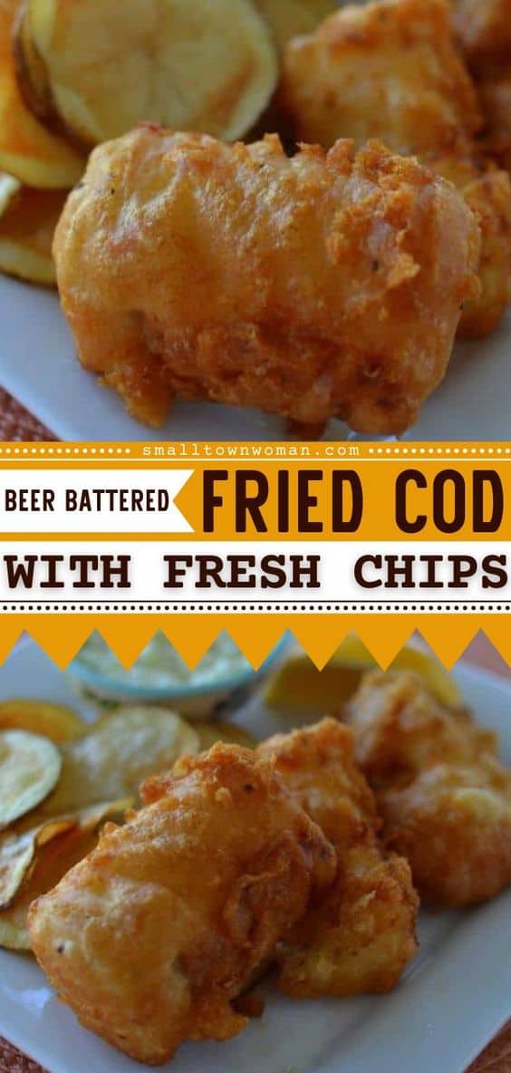 Beer Battered Fried Cod with Fresh Chips - Small Town Woman