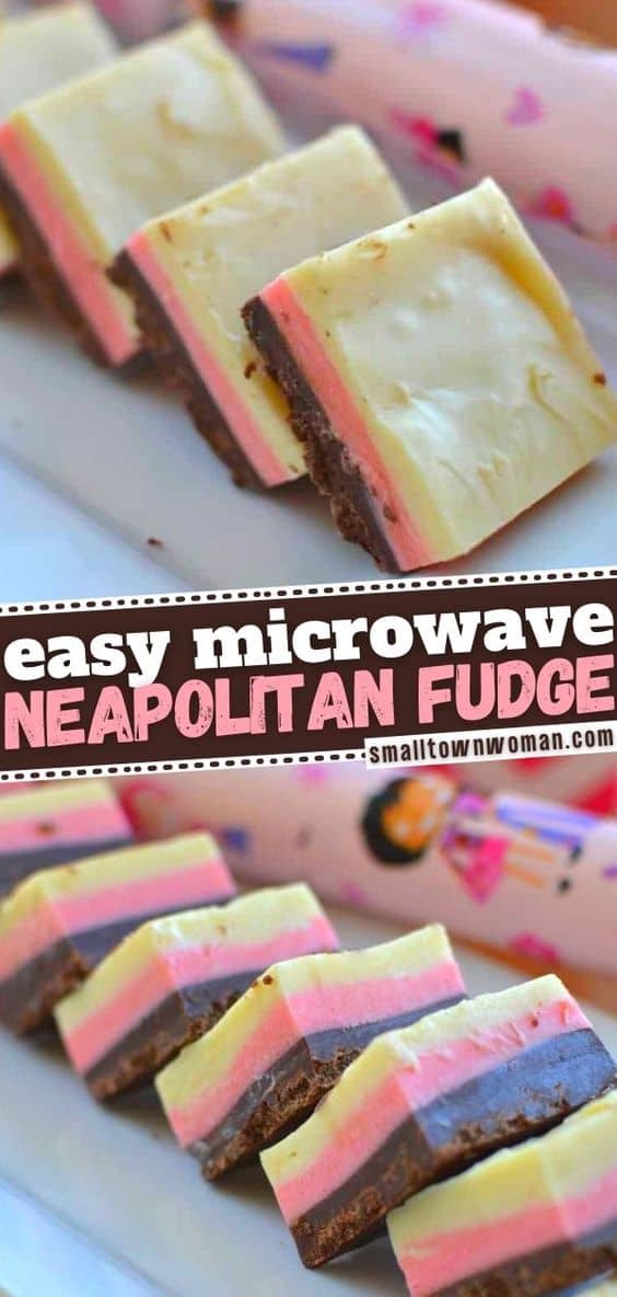 Easy Microwave Neapolitan Fudge - Small Town Woman