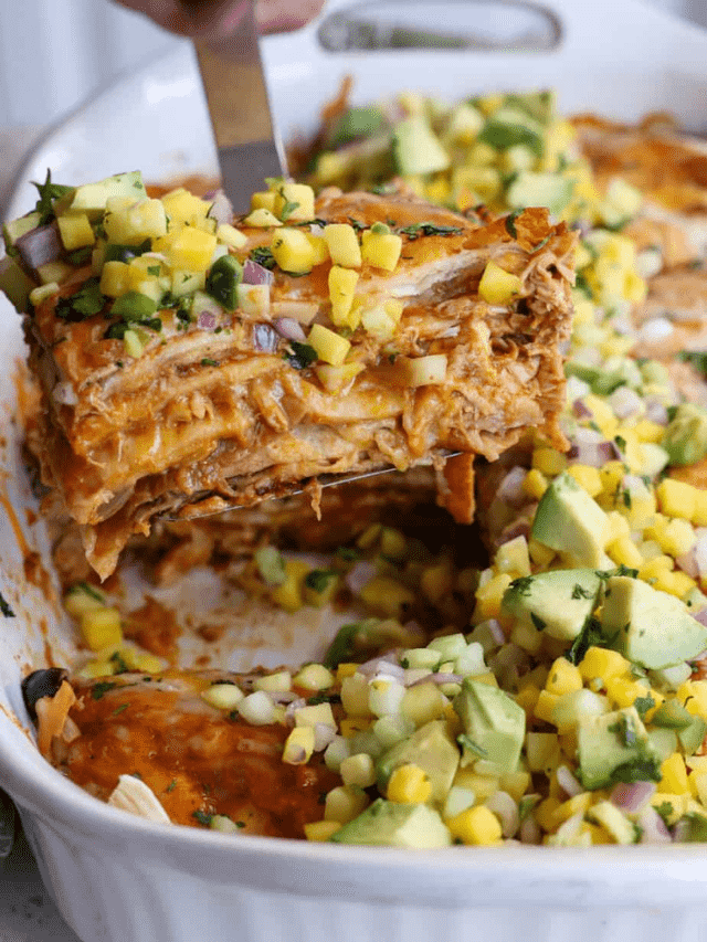 Layered Chicken Enchilada Casserole - Small Town Woman