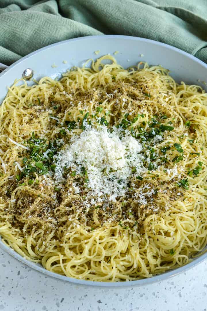 Angel Hair Pasta with Garlic and Parmesan - Small Town Woman