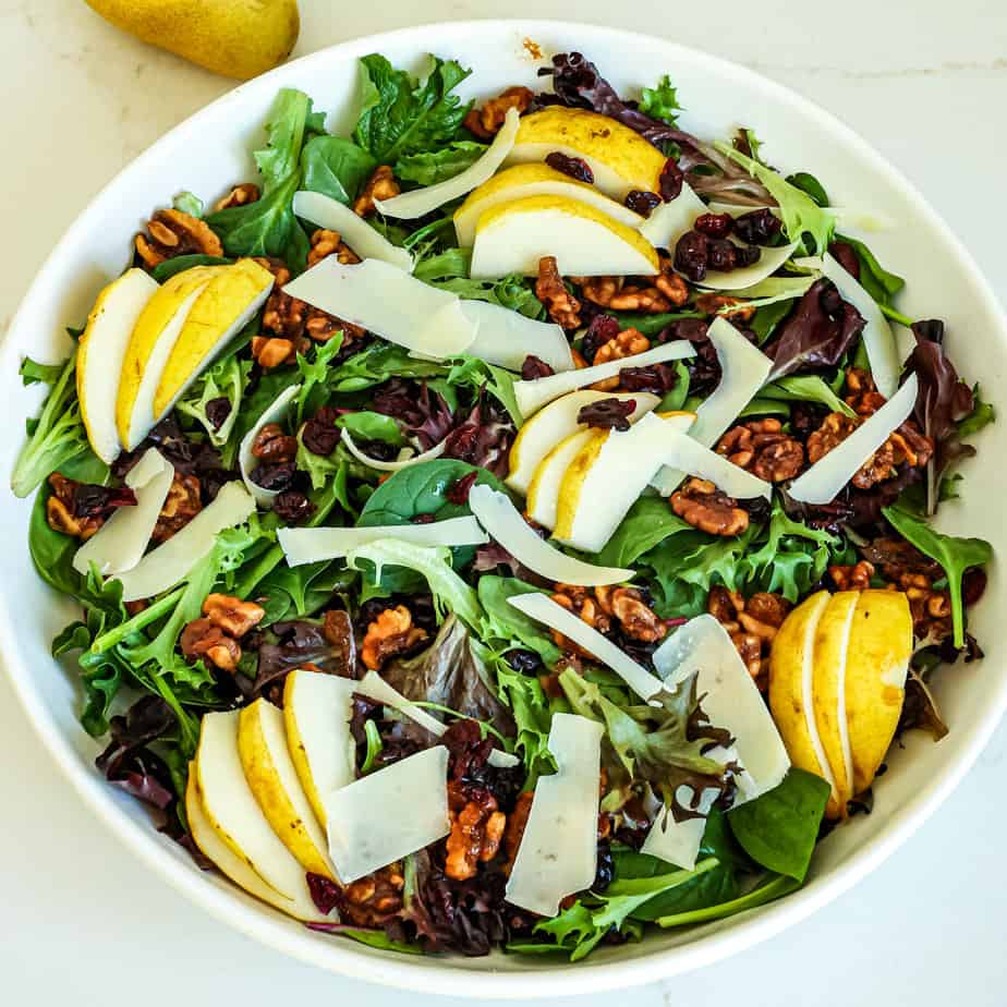 Pear Salad with Candied Walnuts and Dried Cranberries